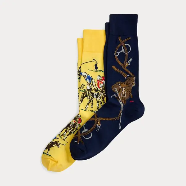Ralph Lauren Equestrian Trouser Sock 2-pack - Yellow/navy
