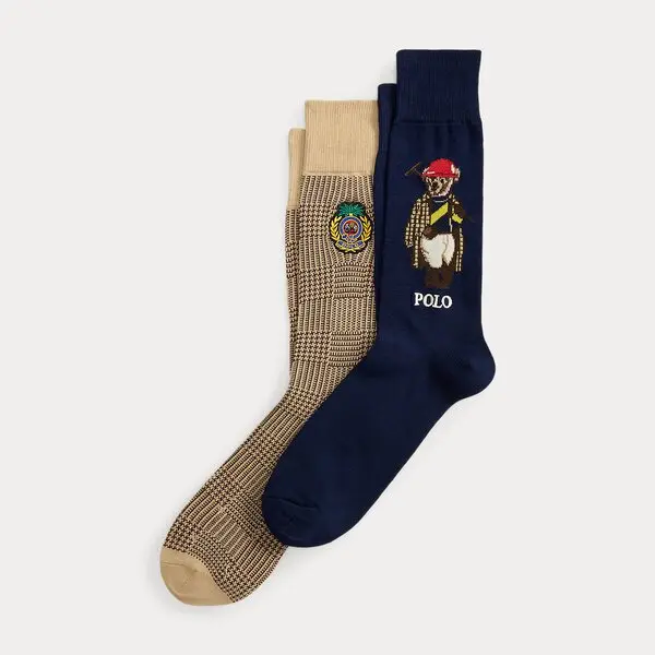 Ralph Lauren Polo Bear & Crest Trouser Socks 2-pack - Navy/beige