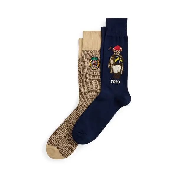 Ralph Lauren Polo Bear & Crest Trouser Socks 2-pack - Navy/beige