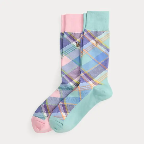 Ralph Lauren Plaid Trouser Socks 2-pack - Light Blue/pink