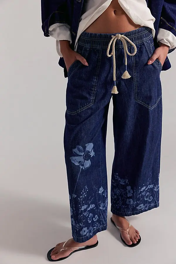 Free People We The Free Easy Peasy Printed Jeans - Indigo Combo
