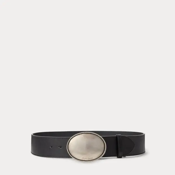 Ralph Lauren Plaque-buckle Calfskin Wide Belt - Black