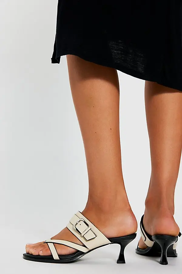 Free People Belted Kitten Heel Sandals - Bone Leather