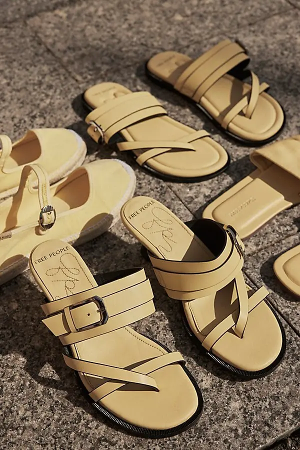 Free People Belted Kitten Heel Sandals - Sunkissed Yellow Leather