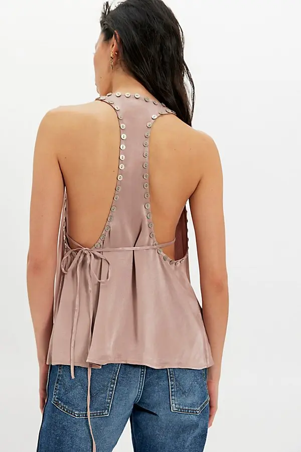 Free People Lila Top With Plunging V-neck And Button Detailing