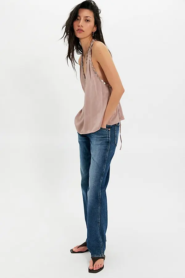 Free People Lila Top With Plunging V-neck And Button Detailing