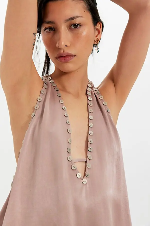 Free People Lila Top With Plunging V-neck And Button Detailing