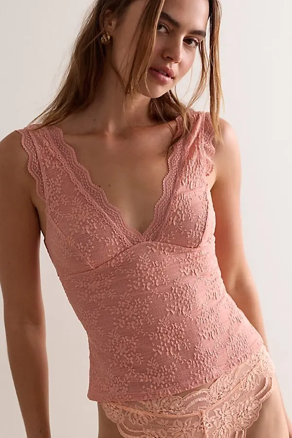Free People Intimately Loved You First Lace Cami - Pink Shell