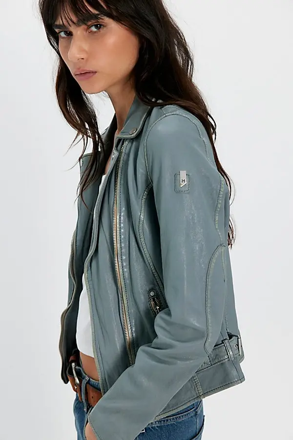 MAURITIUS LEATHER Sofia Moto Leather Jacket - Blue/grey