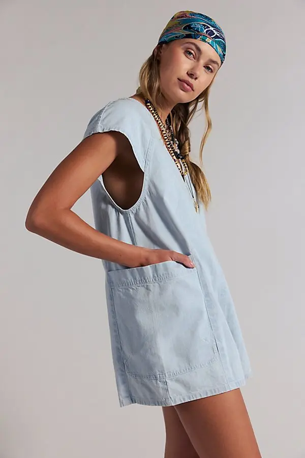 Free People Free Fall Denim Romper - Water