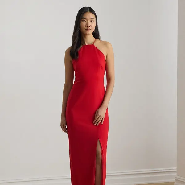 Ralph Lauren Double-faced Crepe Halter Gown