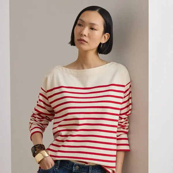 Ralph Lauren Striped Jersey Boatneck Top
