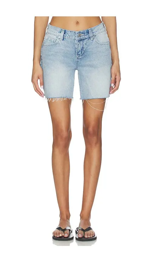Abrand Denim Relaxed Fit Denim Shorts With Frayed Hem