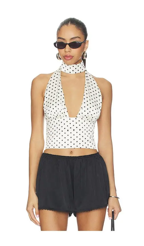 Majorelle Marina Polka Dot Halter Top - Black