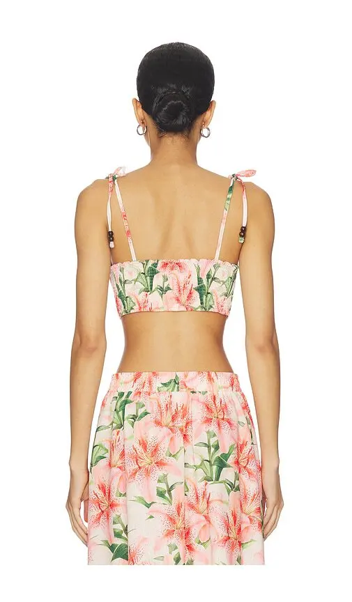 Peixoto Esti Top Floral Print Cropped Top With Tie Shoulder Straps - Pink