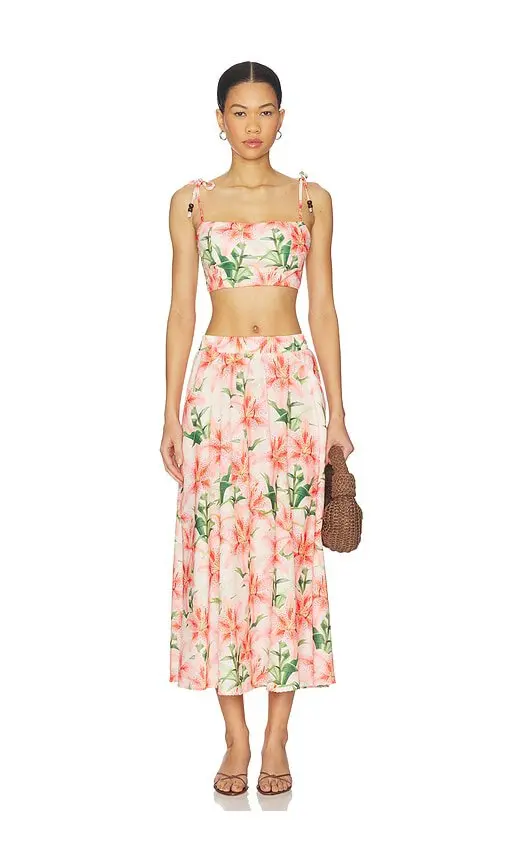 Peixoto Esti Top Floral Print Cropped Top With Tie Shoulder Straps - Pink