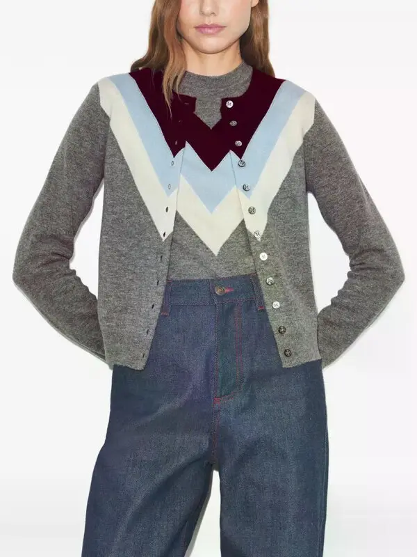 Tory Burch Chevron Wool-cashmere Blend Cardigan
