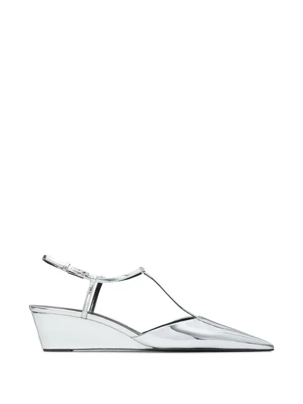 Tory Burch Gigi T-strap Wedge Sandals - Silver