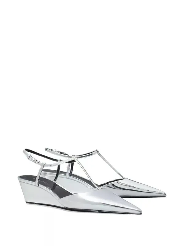 Tory Burch Gigi T-strap Wedge Sandals - Silver