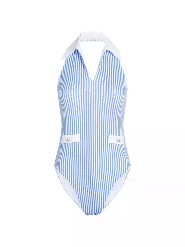 Karl Lagerfeld Hotel Karl Cheeky Striped Swimsuit - Blue