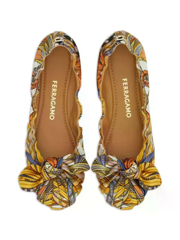 FERRAGAMO Embellished Floral Print Ballet Flats - Yellow