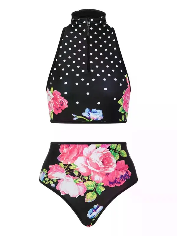 Moschino Floral-pattern Zip-up Bikini - Black