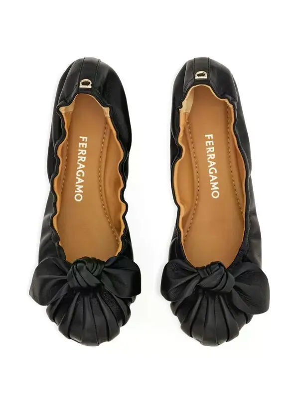 FERRAGAMO Bow Embellished Ballet Flat - Black