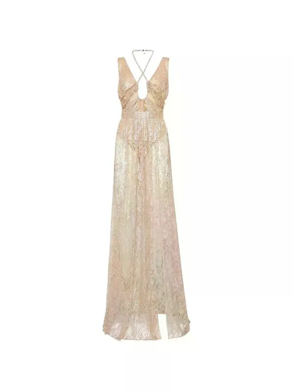 Philipp Plein Lace Maxi Dress With Cut-out Detail - Neutrals