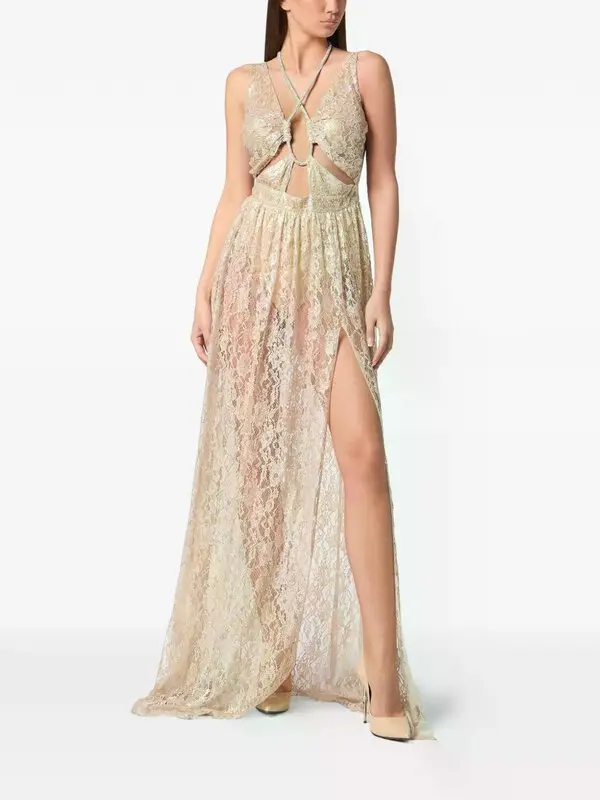 Philipp Plein Lace Maxi Dress With Cut-out Detail - Neutrals