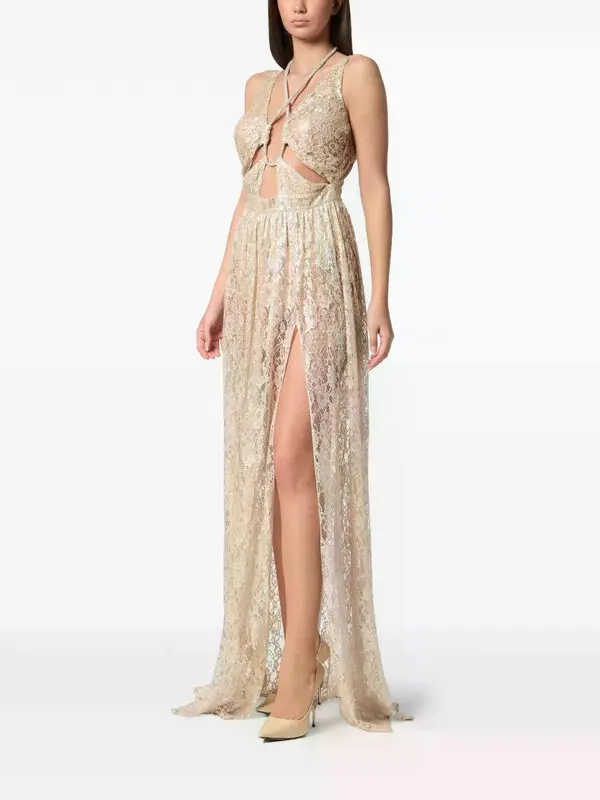 Philipp Plein Lace Maxi Dress With Cut-out Detail - Neutrals