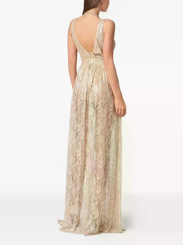 Philipp Plein Lace Maxi Dress With Cut-out Detail - Neutrals