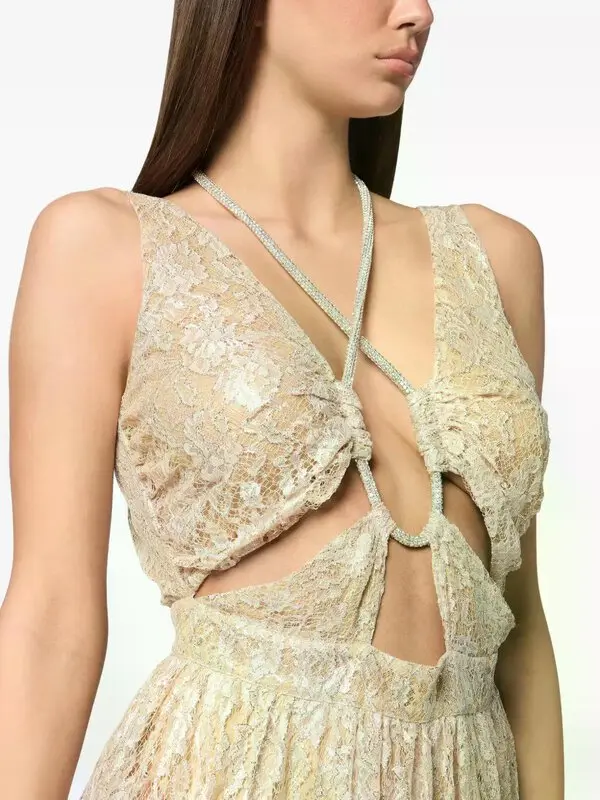 Philipp Plein Lace Maxi Dress With Cut-out Detail - Neutrals