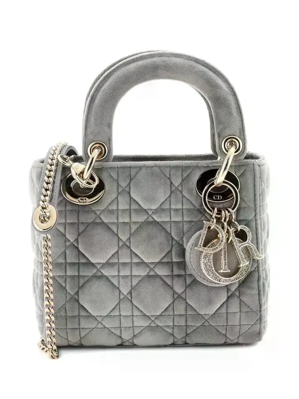 Dior Lady Chain Bag Cannage Quilt Velvet Mini Shoulder Bag - Grey