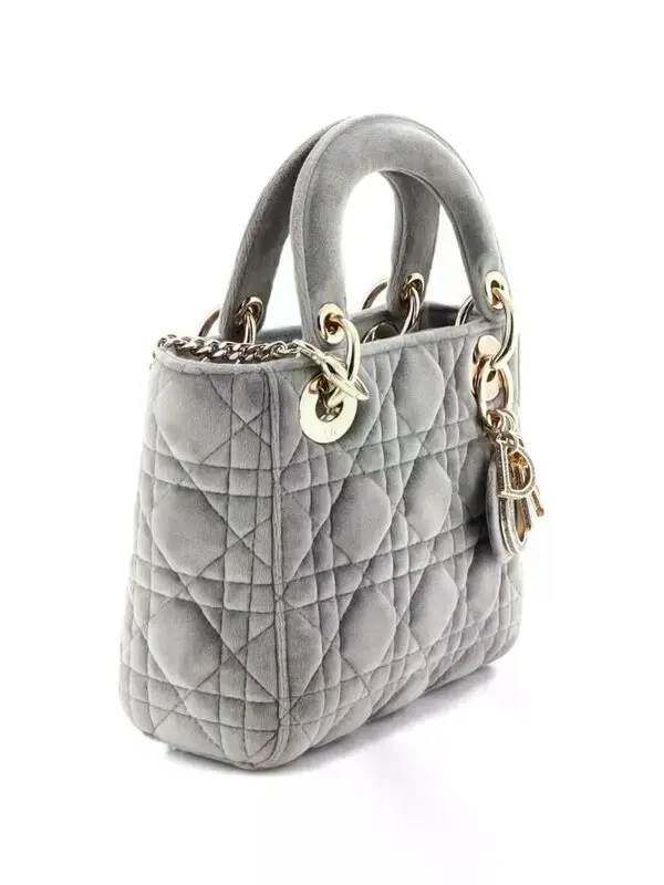 Dior Lady Chain Bag Cannage Quilt Velvet Mini Shoulder Bag - Grey