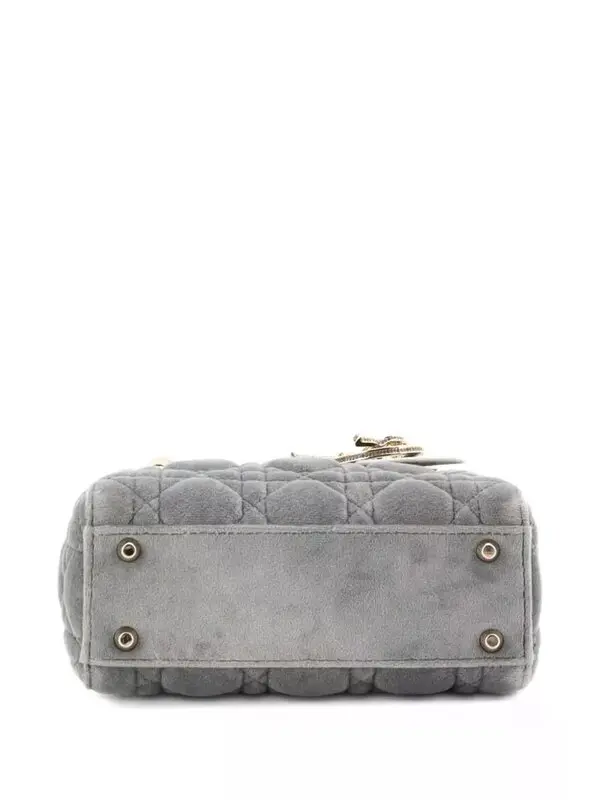Dior Lady Chain Bag Cannage Quilt Velvet Mini Shoulder Bag - Grey