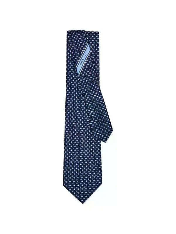 FERRAGAMO Mail Print Silk Neck Tie - Blue