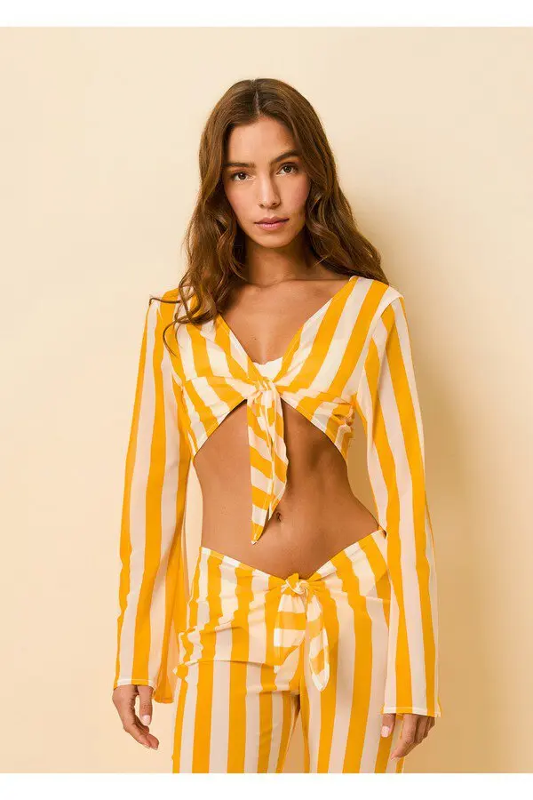 Solid & Striped Dolly Tie Top Mesh Pineapple / Brule - Stripe