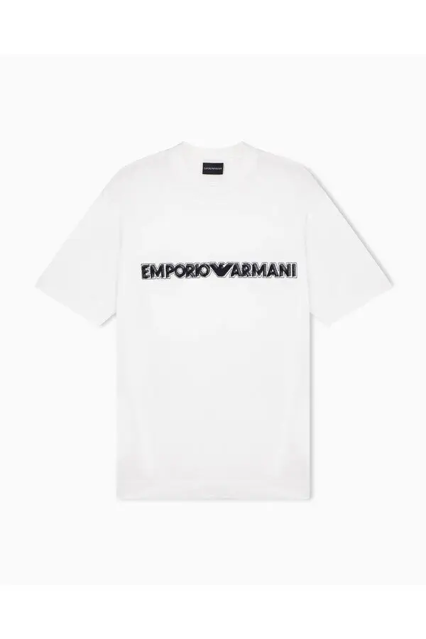 Emporio Armani Lyocell-blend Jersey T-shirt With Soft Touch Embossed Logo - White