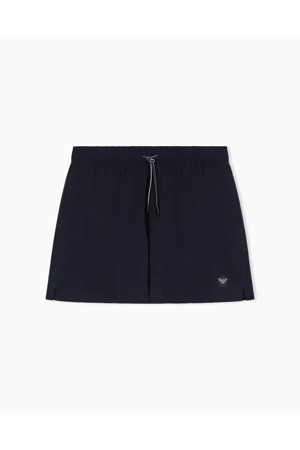 Emporio Armani Swim Shorts With Satin Label Patch - Blue