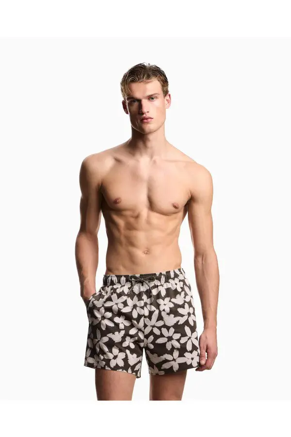 Emporio Armani Flower And Eagle Patterned Swim Shorts