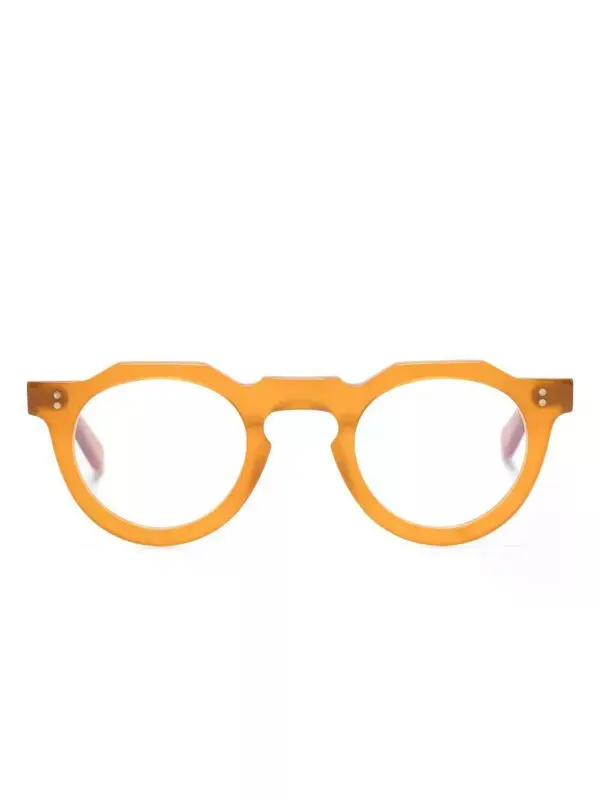 LESCA Round-frame Matte-finish Glasses - Yellow