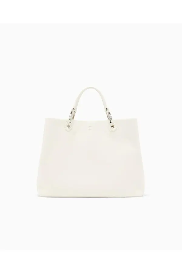 Emporio Armani Nappa Leather Medium Shopper Bag - White