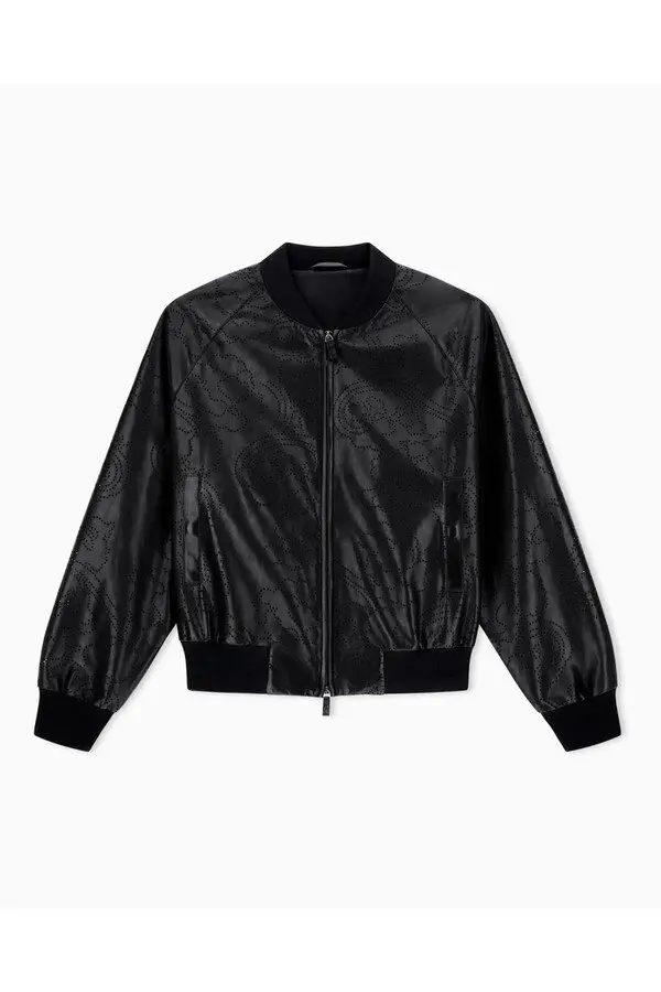 Giorgio Armani Perforated Nappa Calfskin Bomber Jacket - Black