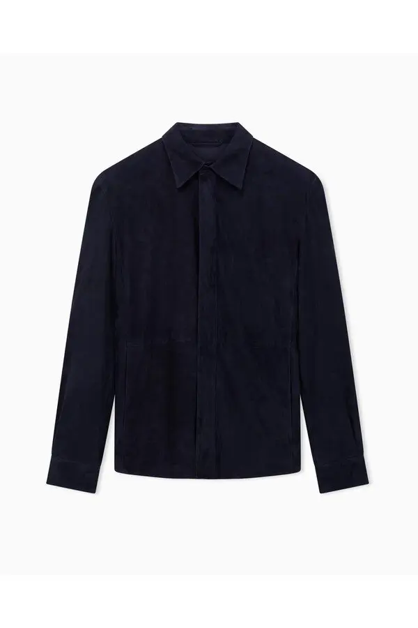 Giorgio Armani Asv Lambskin Suede Shirt Jacket - Navy