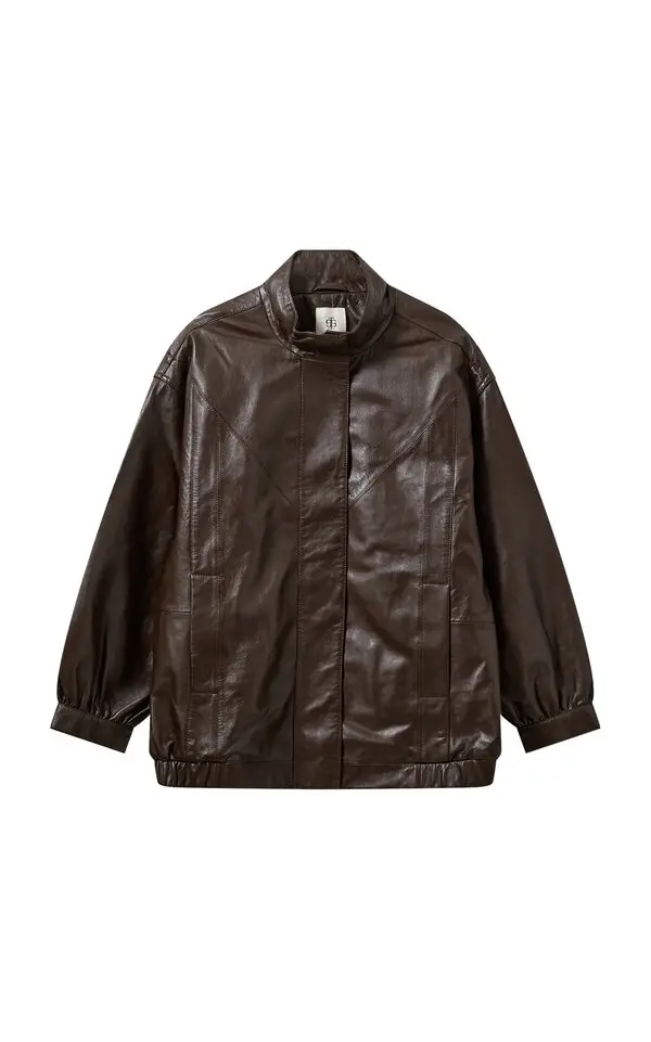 THE GARMENT Relaxed Leather Bomber Jacket - Brown