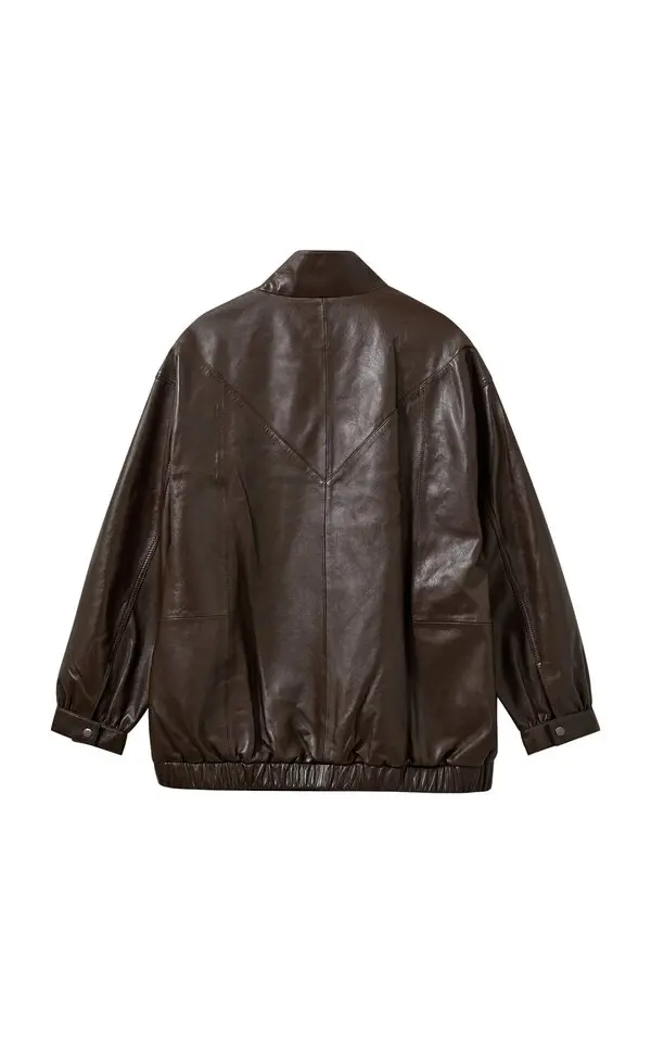 THE GARMENT Relaxed Leather Bomber Jacket - Brown