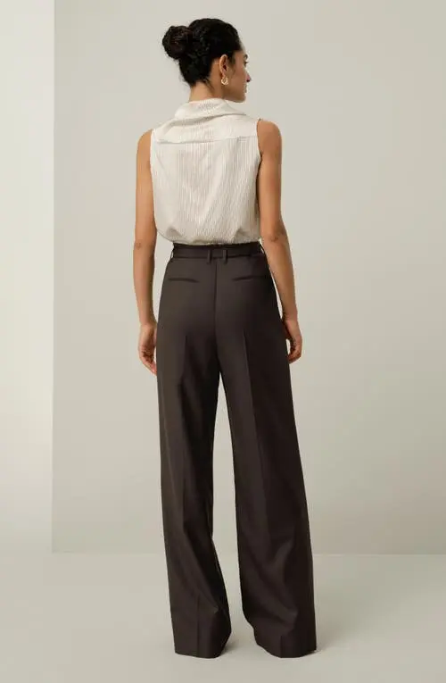 Lilysilk Silk-wool Blend High-waisted Wide-leg Pants - Chestnut