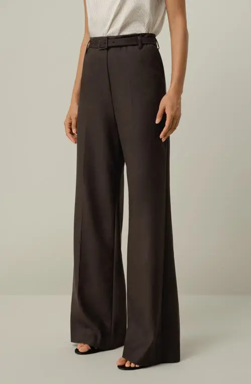 Lilysilk Silk-wool Blend High-waisted Wide-leg Pants - Chestnut