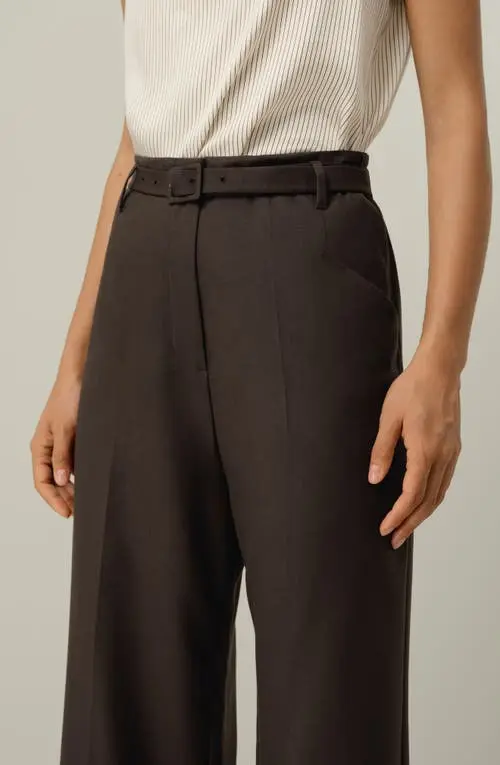 Lilysilk Silk-wool Blend High-waisted Wide-leg Pants - Chestnut