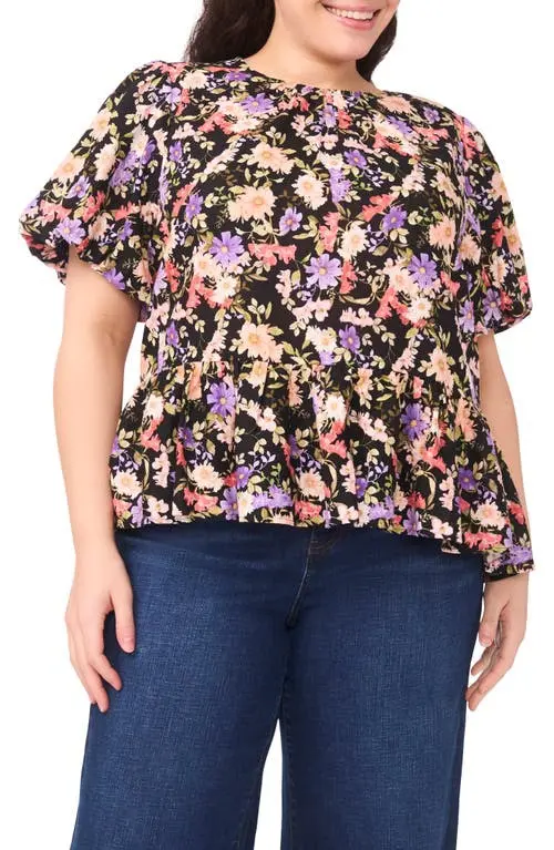 CECE DUPRAZ Floral Puff Sleeve Peplum Top